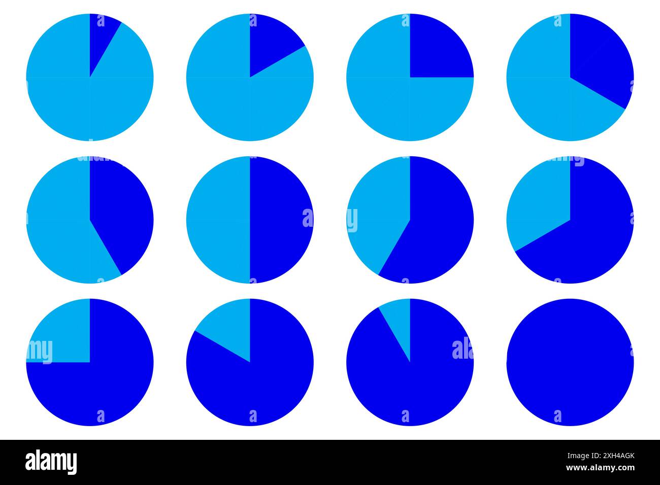 Set of vector circular charts with different blue segments. Blue and light blue pie charts for ...