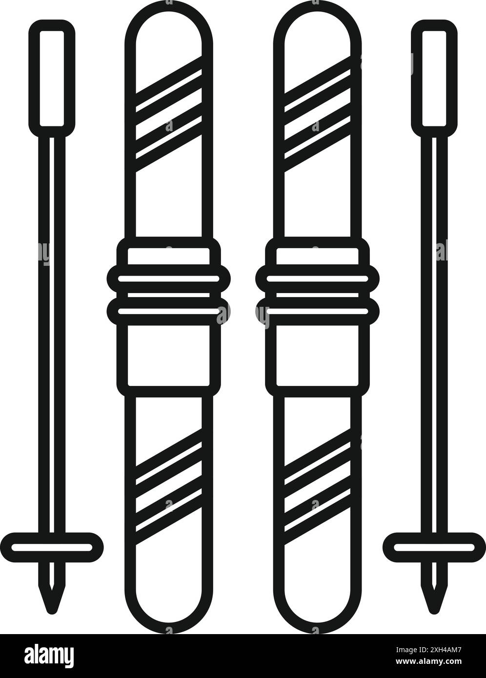 Simple line drawing of a pair of mountain skis and poles used for ...