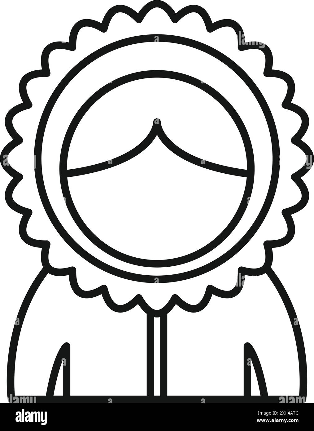 Line drawing of a woman wearing winter coat with fur hood is enjoying ...