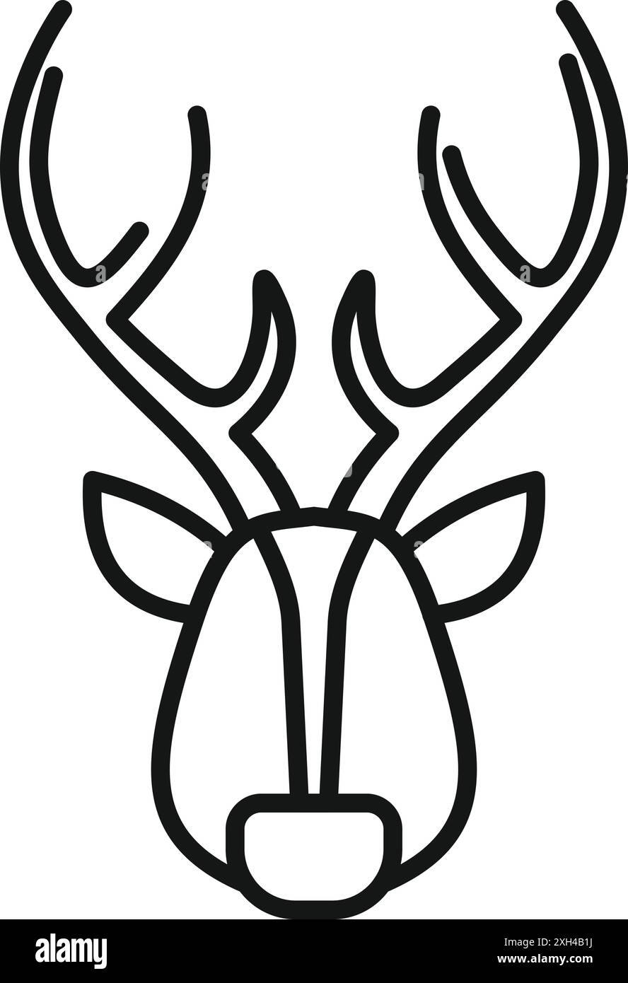 Simple line drawing of a reindeer head featuring large antlers, nose ...
