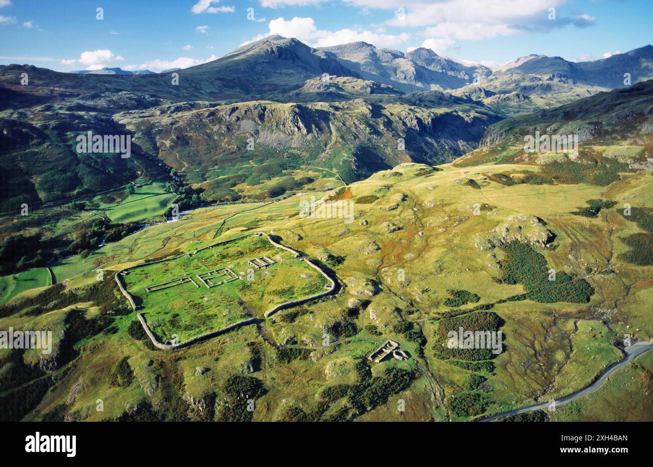 Hardknott Roman Fort Mediobogdum with Scafell mountain behind above ...