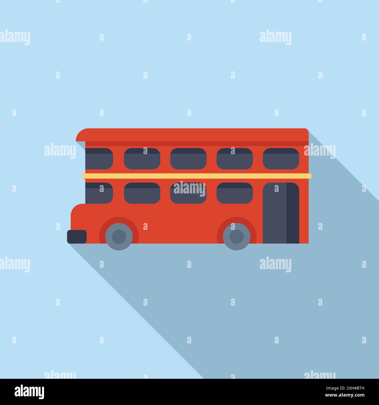 Red double decker bus driving through the city, public transportation ...