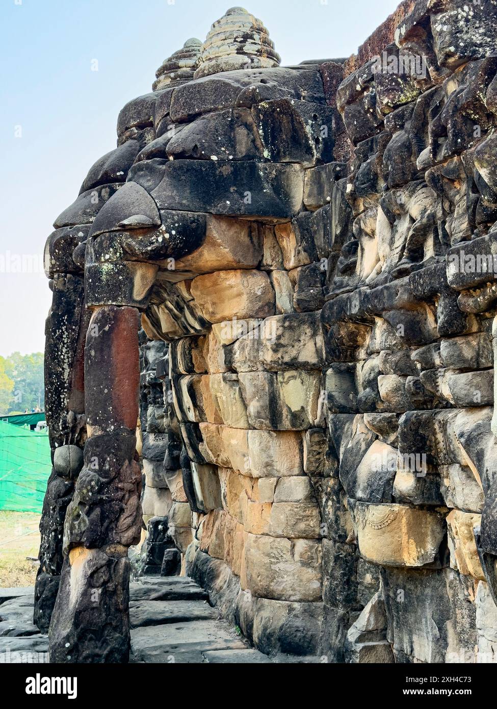 The Terrace of the Elephants, part of the walled city of Angkor Thom, a ...