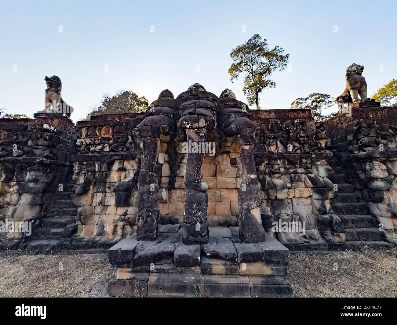 The Terrace of the Elephants, part of the walled city of Angkor Thom, a ...