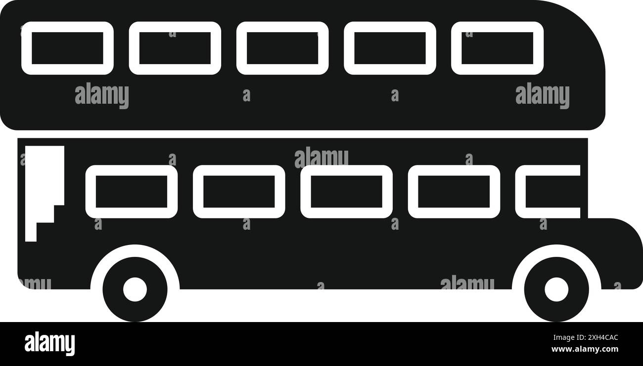 Black and white silhouette of a classic red double decker bus, a symbol ...