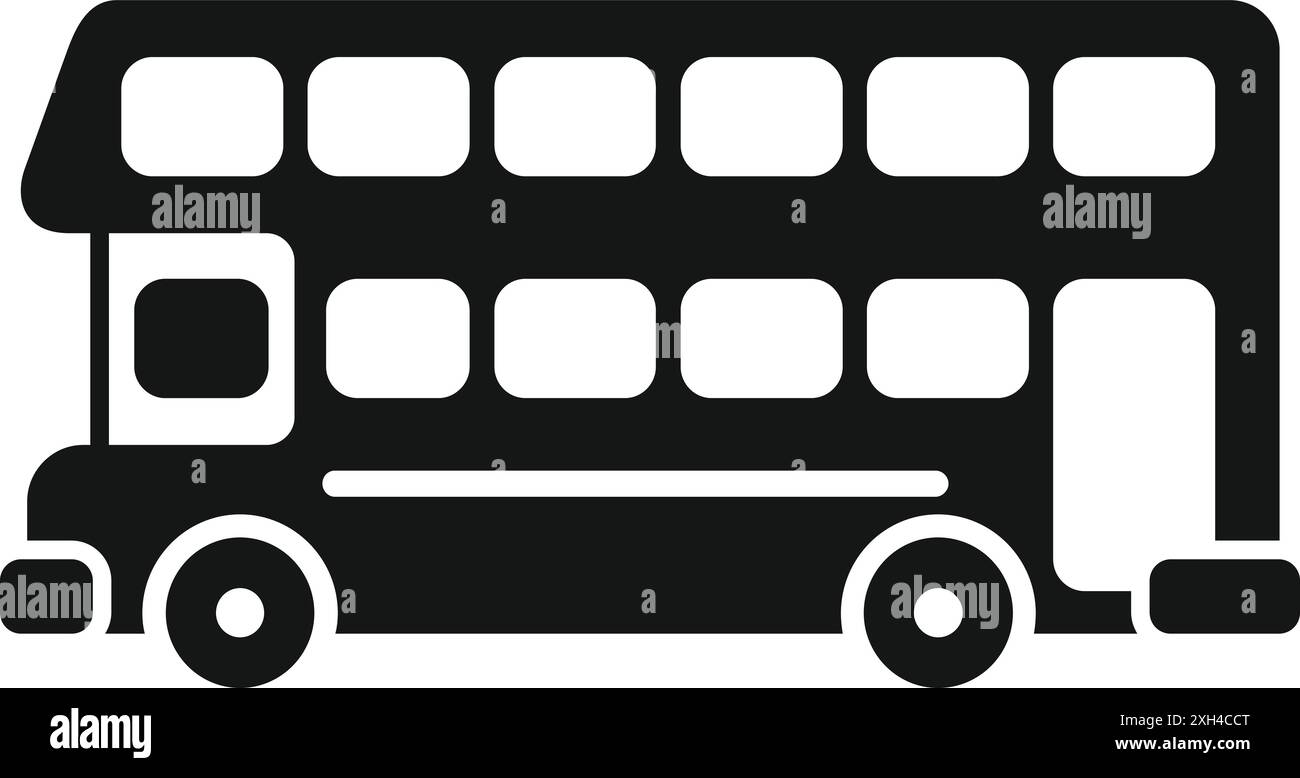 Black and white silhouette of a london double decker bus, a symbol of ...