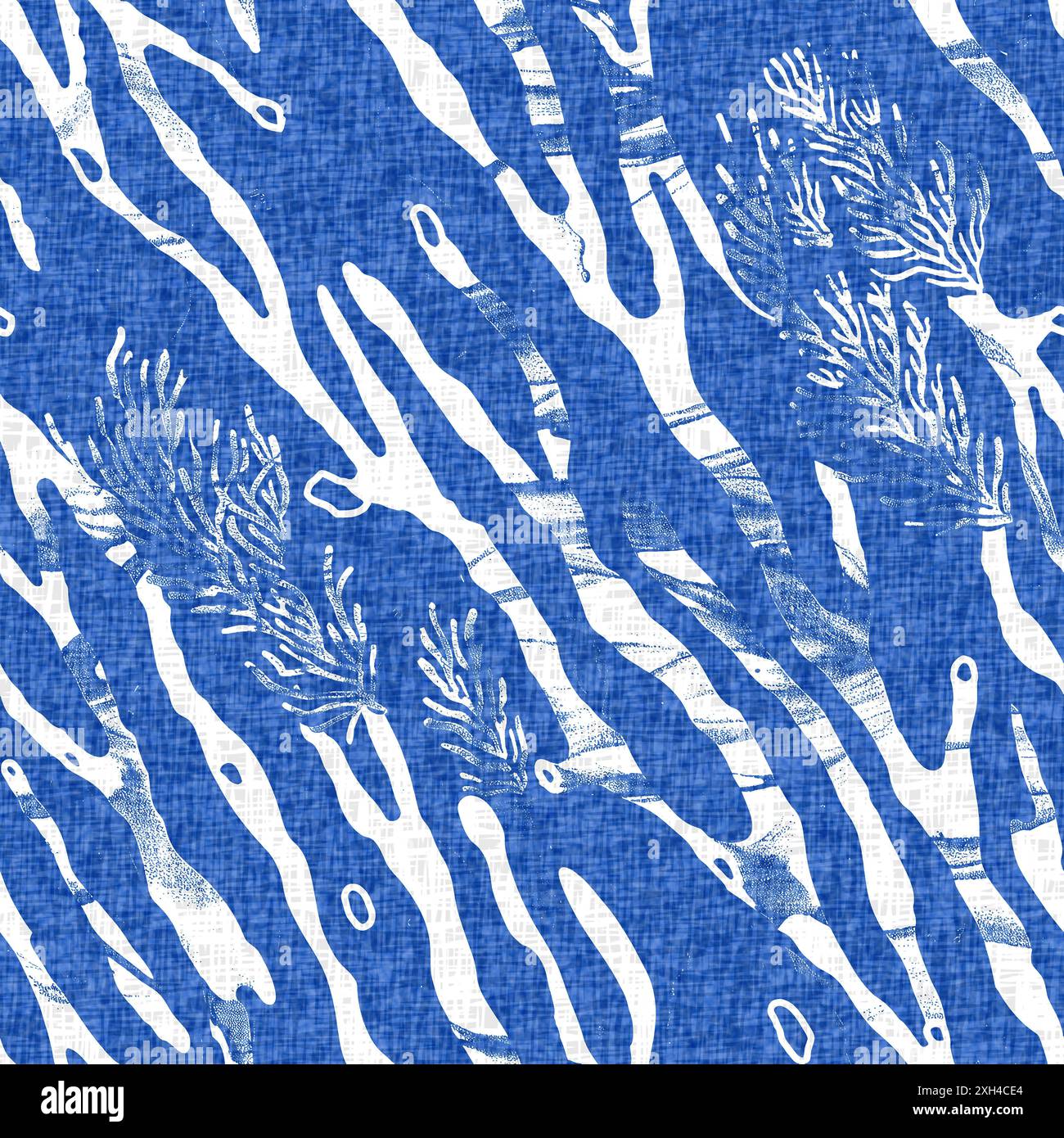 Whimsical seaweed kelp coastal electric blue beach pattern. Batik ...