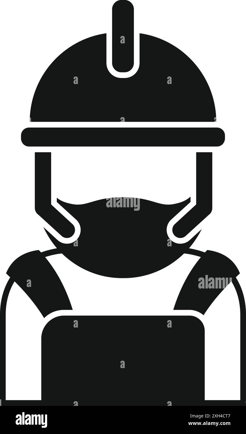 Simple, bold icon of a construction worker wearing a protective mask ...