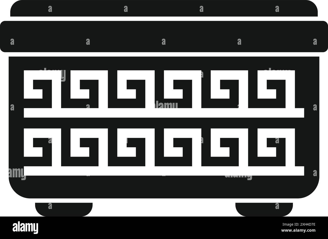 Black and white icon of a storage chest decorated with a meander ...