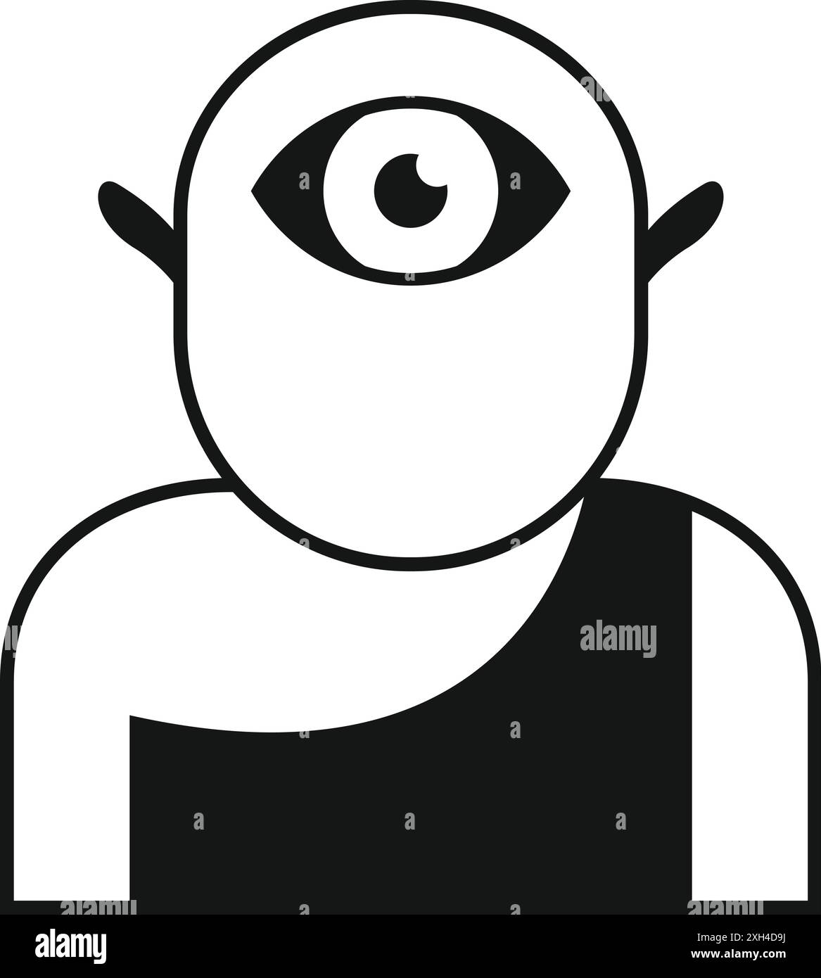 Black and white illustration of a cyclops man having one eye looking ...