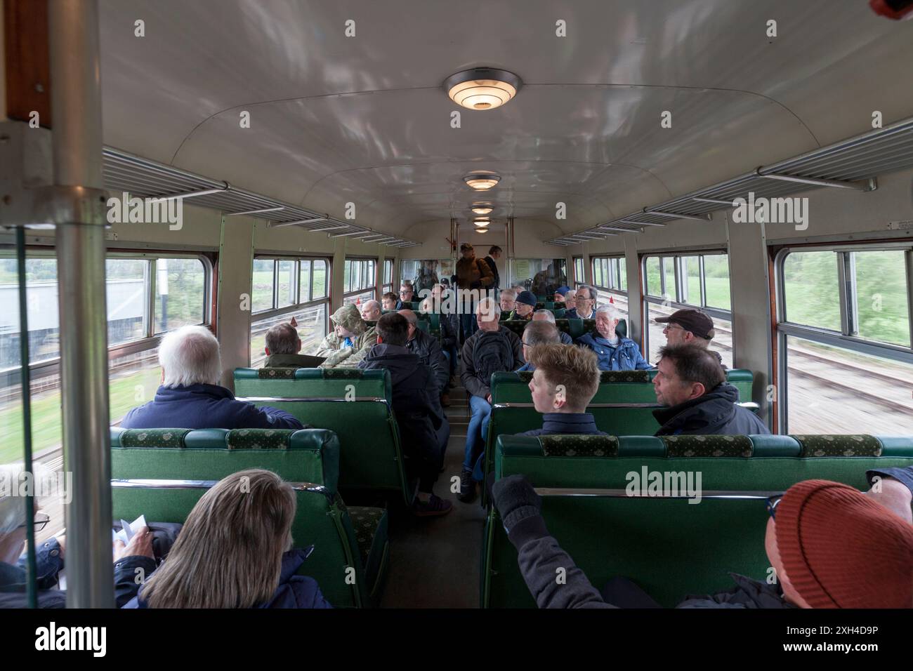 Rail enthusiasts on board preserved and restored Derby Lightweight ...