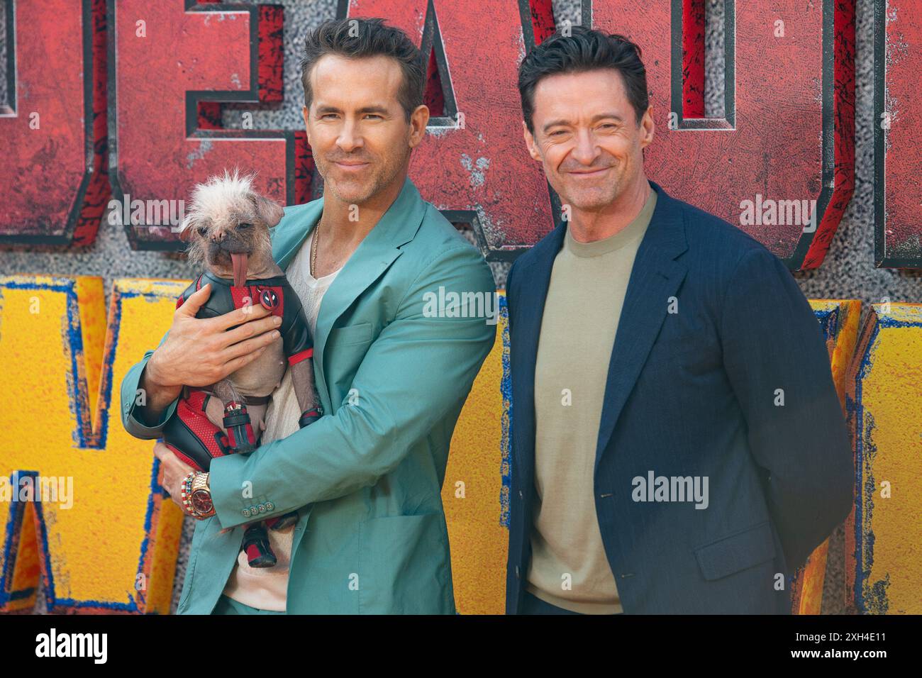 London, UK. 11 Jul, 2024. Pictured: (L-R) - Peggy (Dogpool), Ryan ...