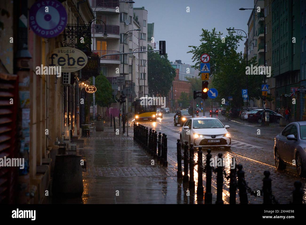 Warsaw. 11th July, 2024. Vehicles drive in heavy rain as unexpected ...