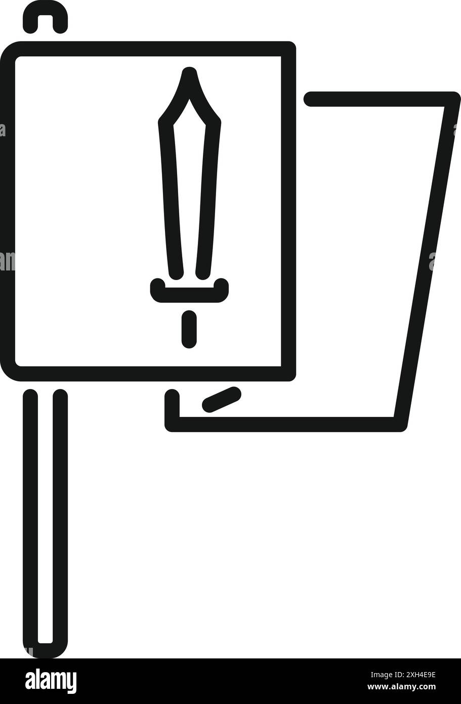 Simple black and white line drawing of a flag with a sword on it, could ...