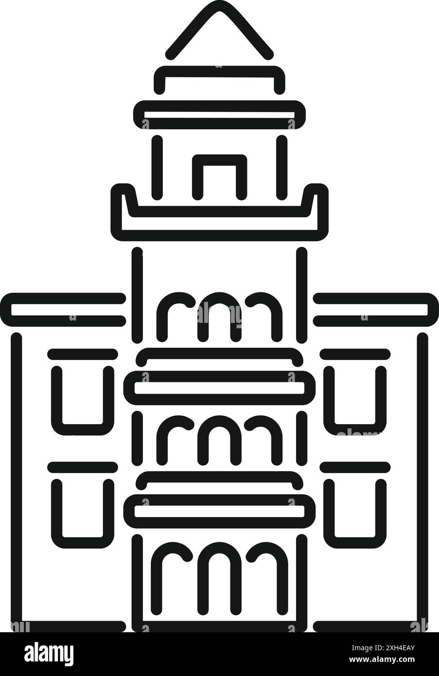 Line art icon of a modern city hall building with a high tower and ...