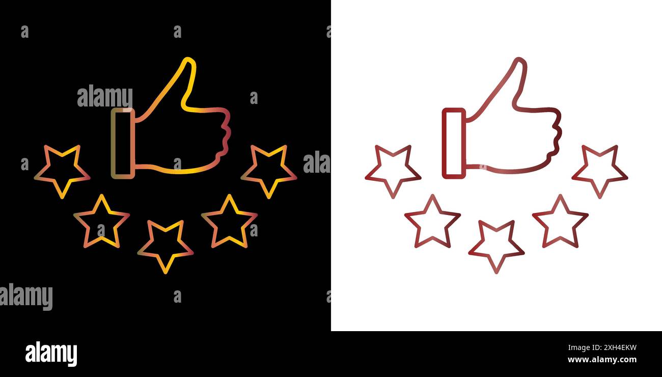 Customer review rating with 5 stars and thumb up feedback. Five star ...