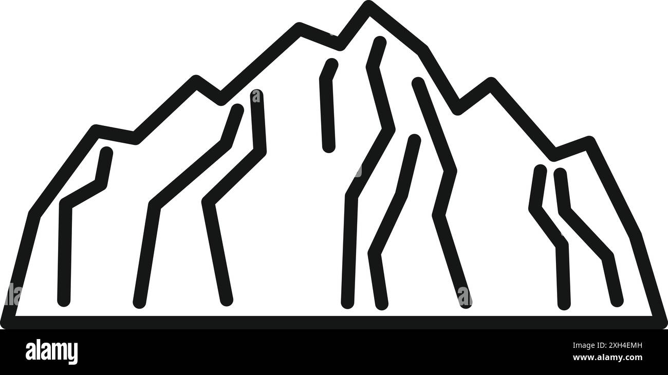 Black and white line art of a mountain range with cracks running down ...