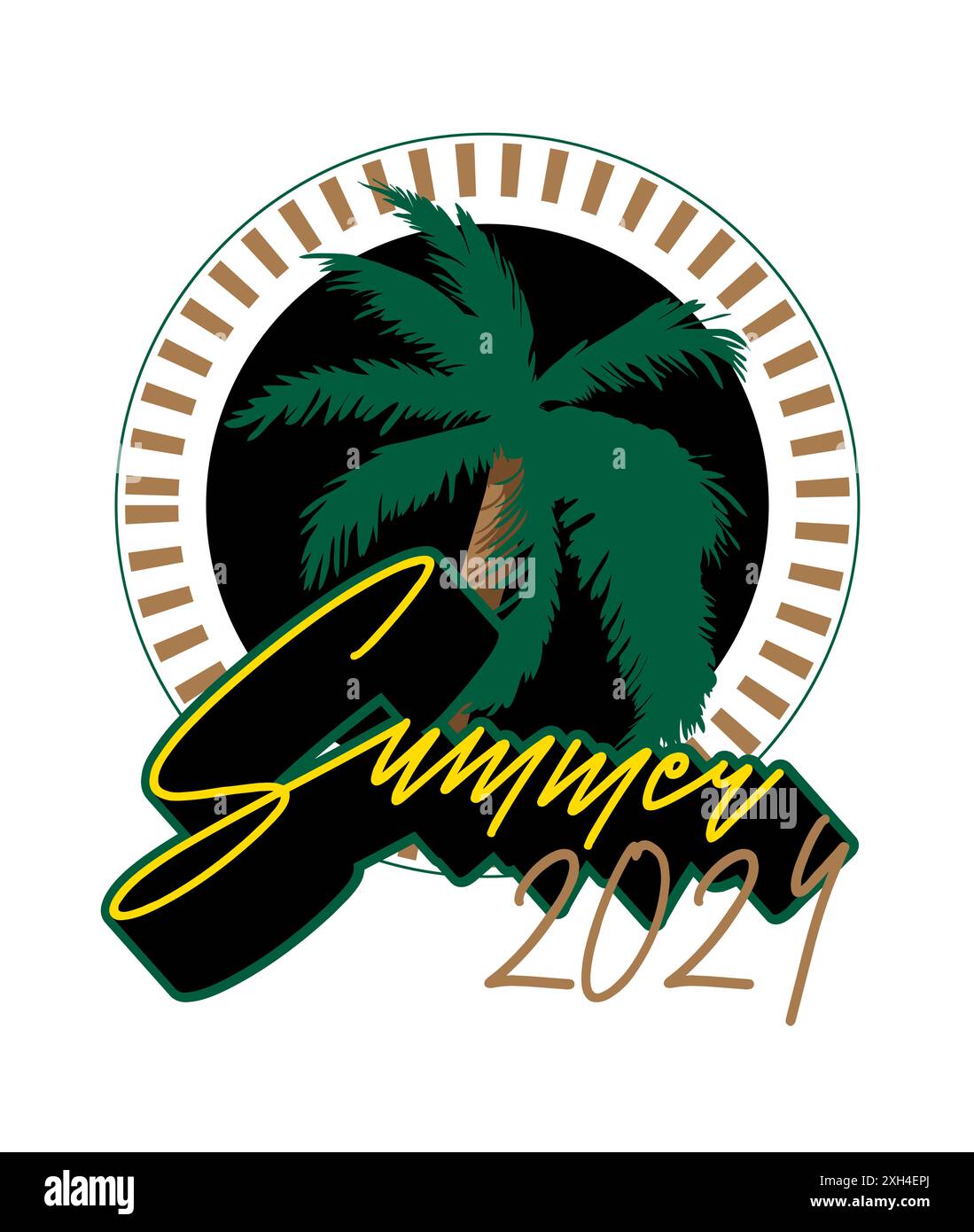 Summer sign with palm tree and 2024 number. Minimal abstract vector ...