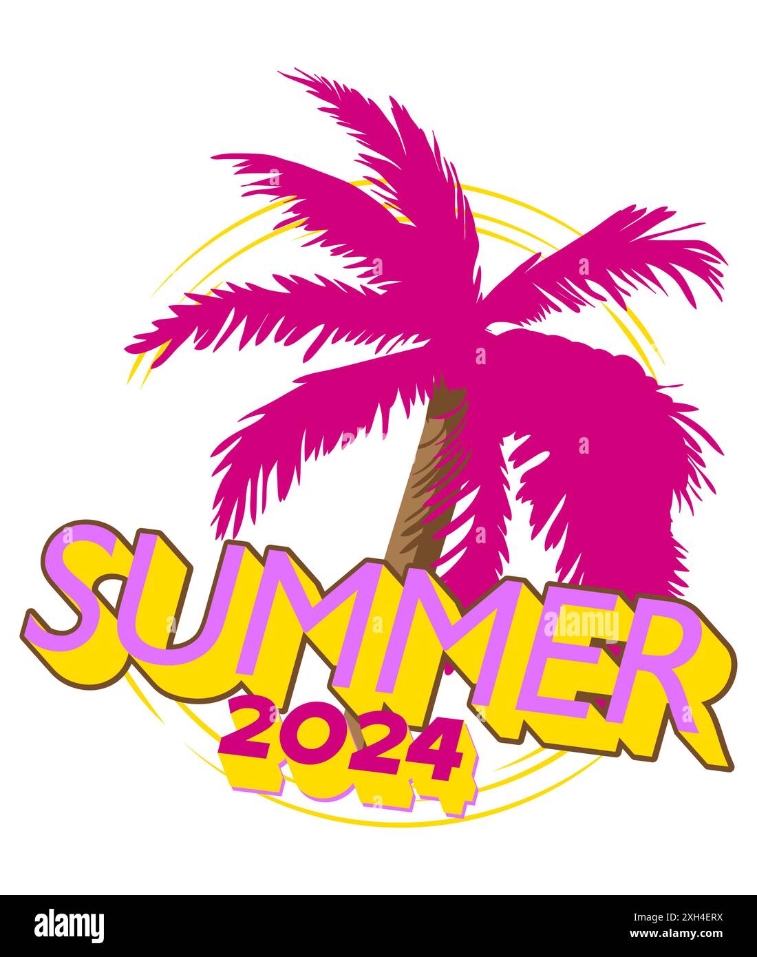 Summer sign with palm tree and 2024 number. Minimal abstract vector ...