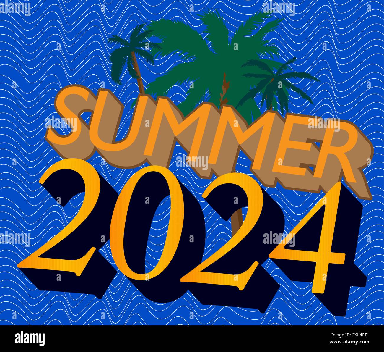 Summer sign with palm tree and 2024 number. Minimal abstract vector ...