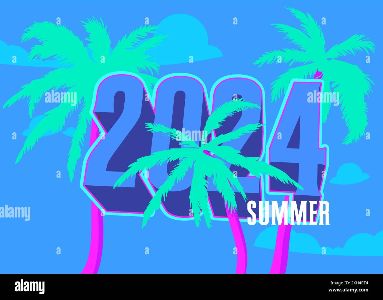 Summer sign with palm tree and 2024 number. Minimal abstract vector ...