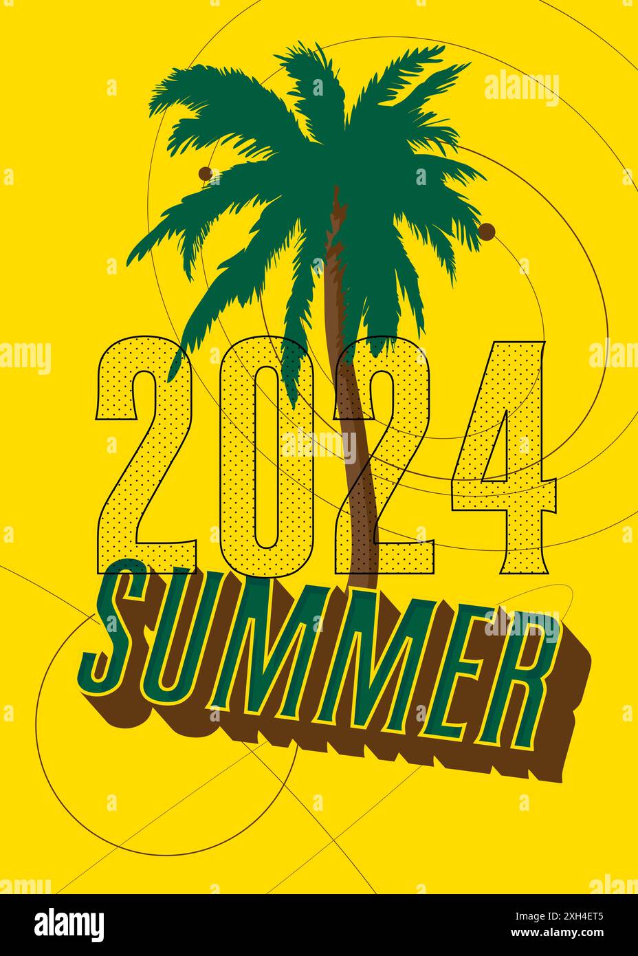 Summer sign with palm tree and 2024 number. Minimal abstract vector ...