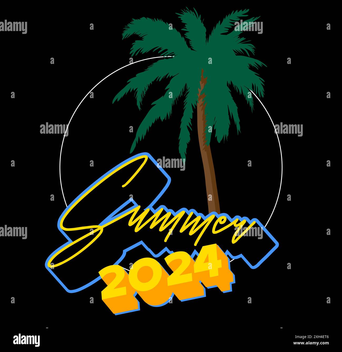 Summer sign with palm tree and 2024 number. Minimal abstract vector ...