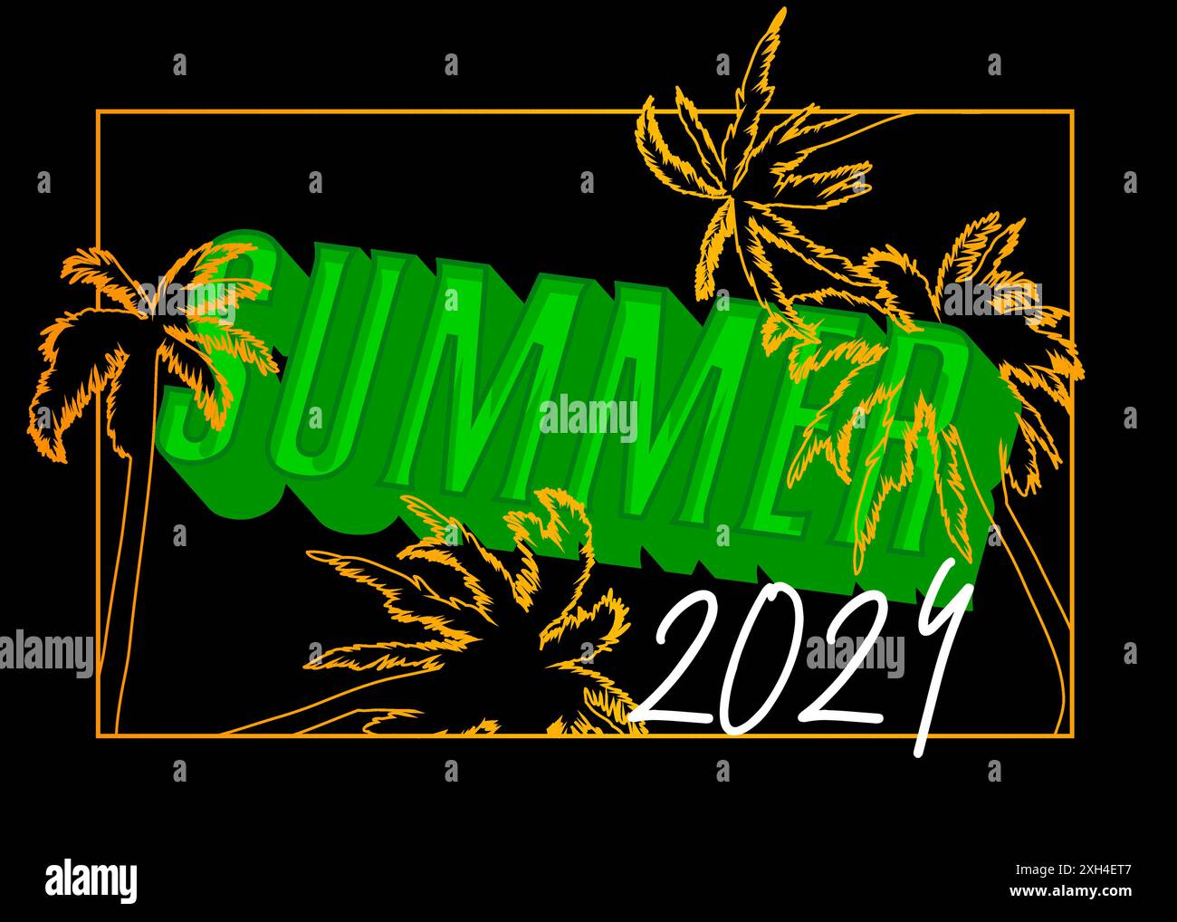 Summer sign with palm tree and 2024 number. Minimal abstract vector ...