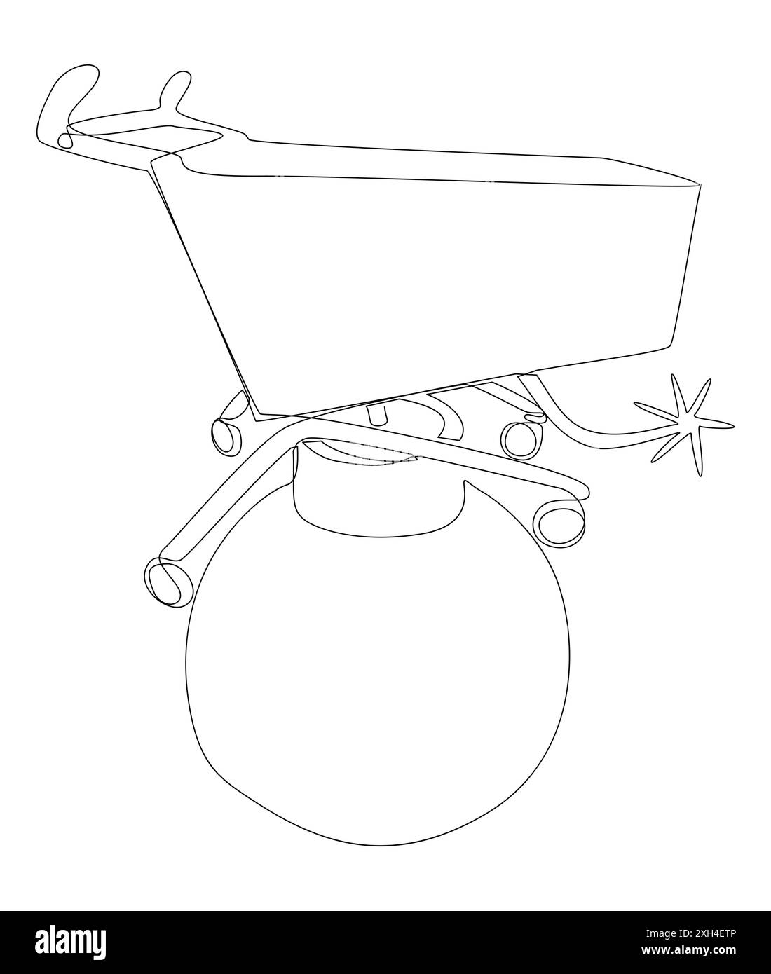 One continuous line of Shopping Cart with bomb. Thin Line Illustration ...
