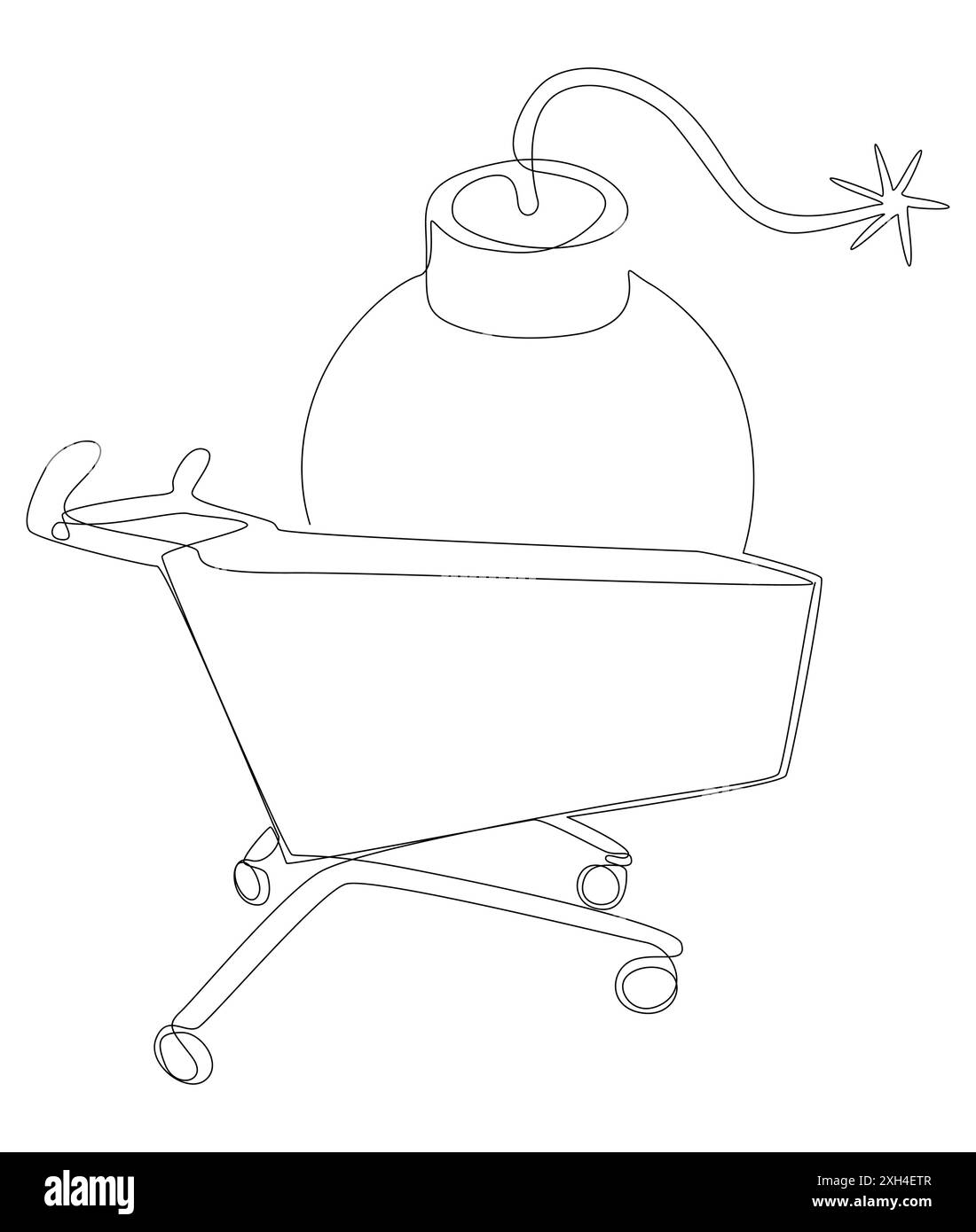 One continuous line of Shopping Cart with bomb. Thin Line Illustration ...