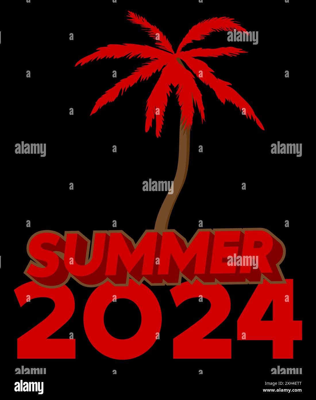 Summer sign with palm tree and 2024 number. Minimal abstract vector ...