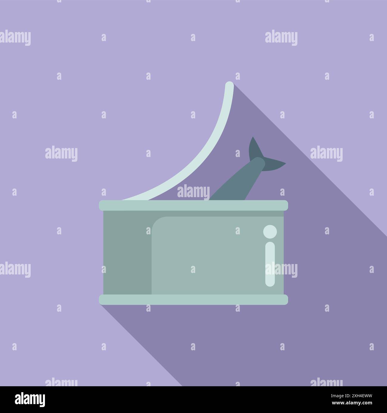 Open tin can with a fish tail sticking out, representing canned fish ...