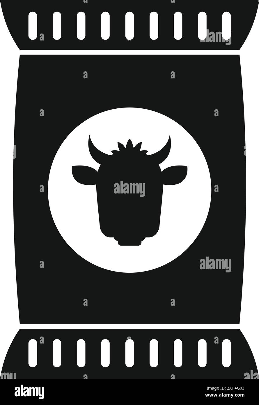 Black and white silhouette of a bag of cattle feed with a cow's head in ...