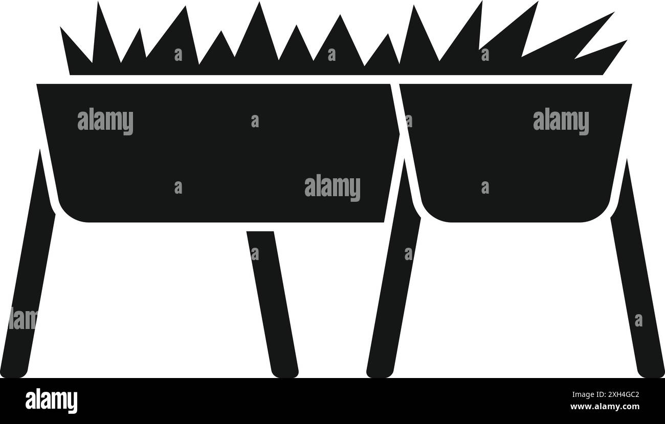 Black silhouette of a double dog feeder filled with food, isolated on a ...