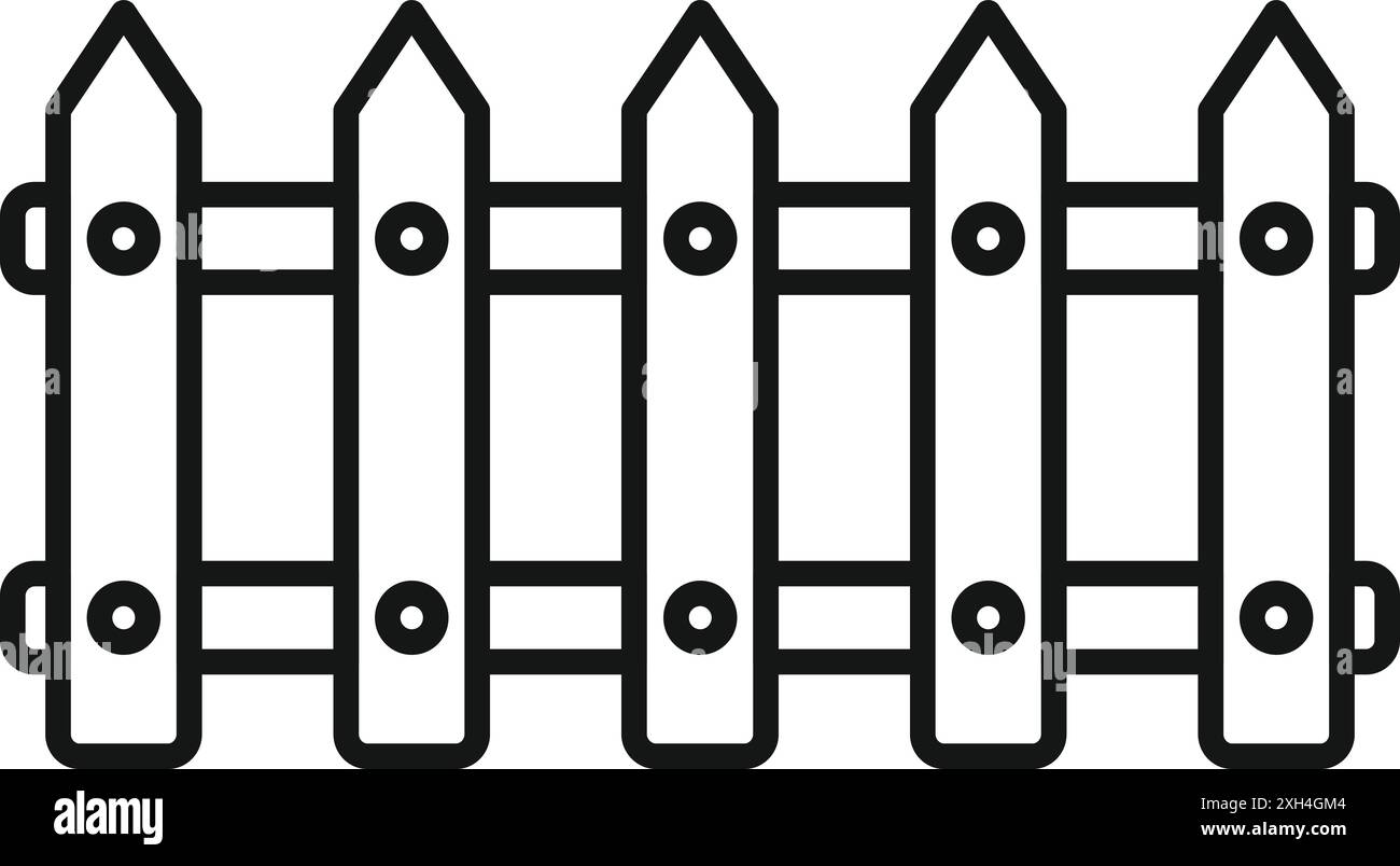 Simple black and white line drawing of a wooden fence, providing ...