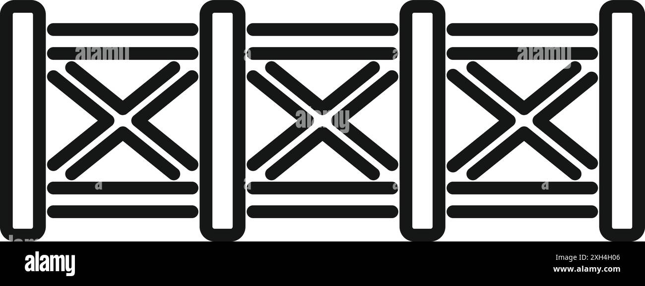 Simple black and white illustration of a wooden fence with x shaped ...