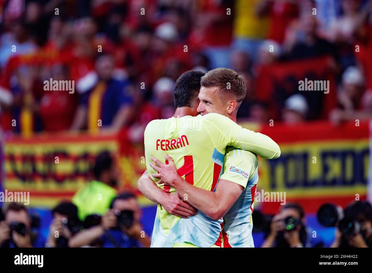 Dani Olmo and Ferran Torres seen celebrating after goal during UEFA ...