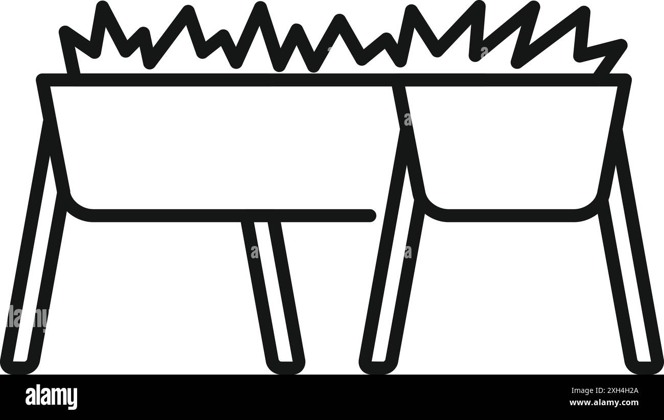 Linear icon of a double dog bowl full of food, isolated on a white ...