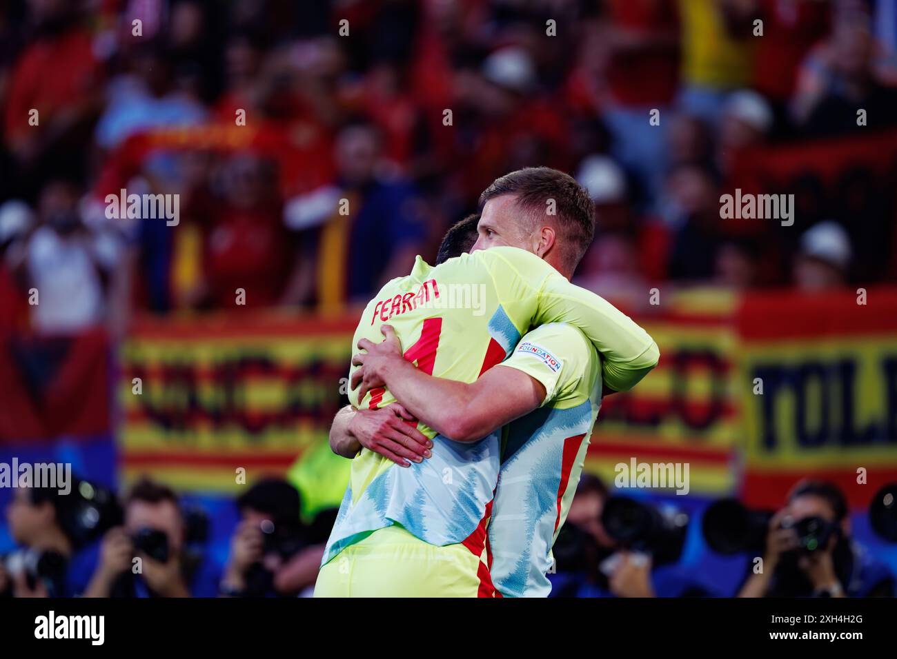 Dani Olmo and Ferran Torres seen celebrating after goal during UEFA ...