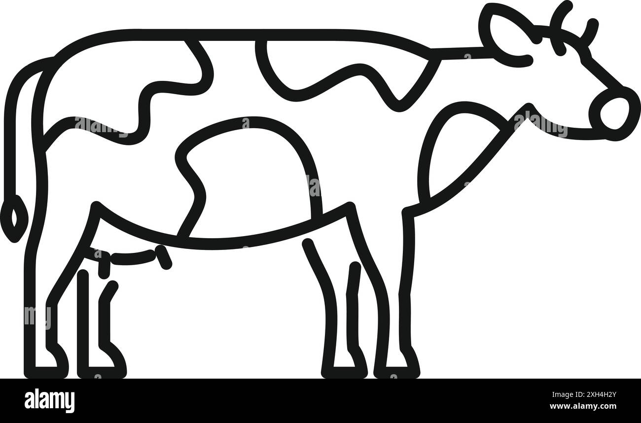 Black and white line drawing of a spotted milk cow standing side view ...