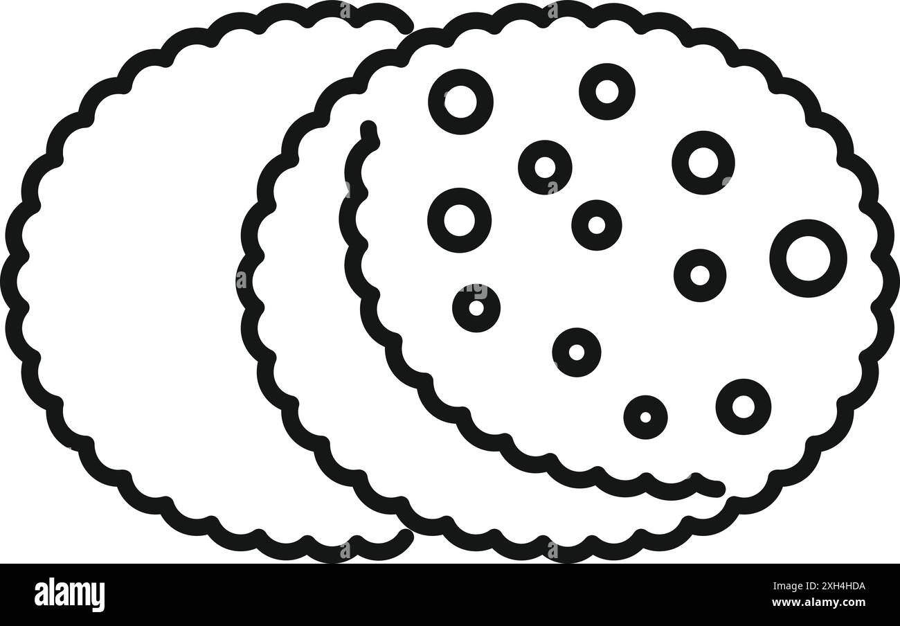 Line drawing of two chocolate chip cookies lying on top of each other ...