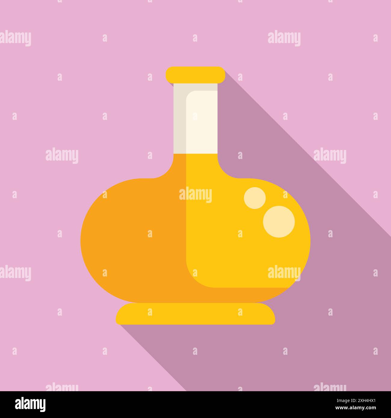 Chemistry flask bubbling with yellow liquid icon in flat style with ...