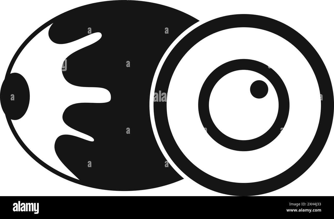 Simple icon of a damaged eye with a contact lens, evoking concepts of ...