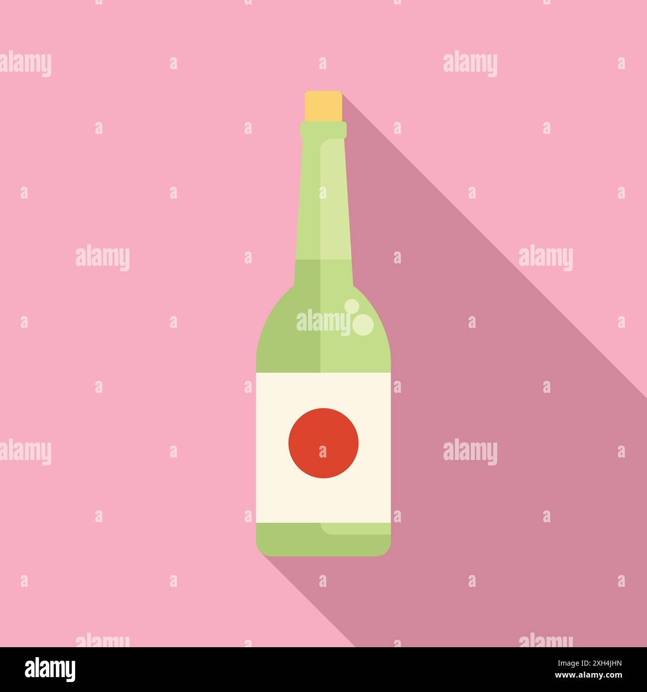 Green bottle of japanese sake with a red circle on the label standing ...