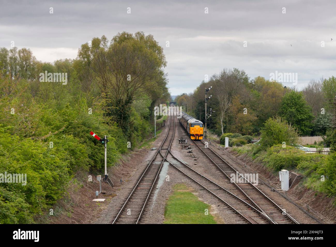 Preserved class 31 diesel locomotive 31108 running on the double track ...