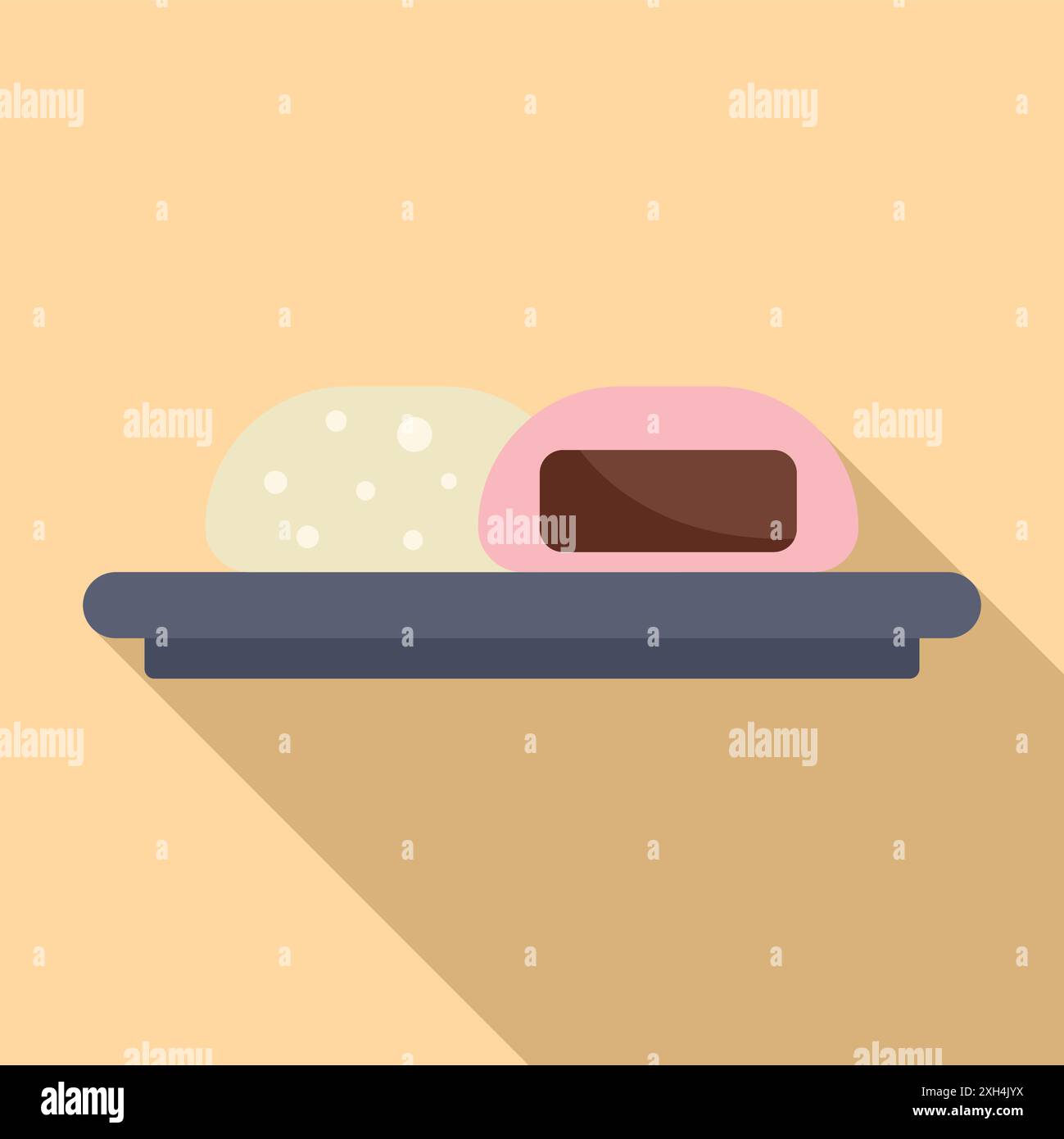 Minimalist illustration of japanese rice cakes, mochi, served on a tray ...