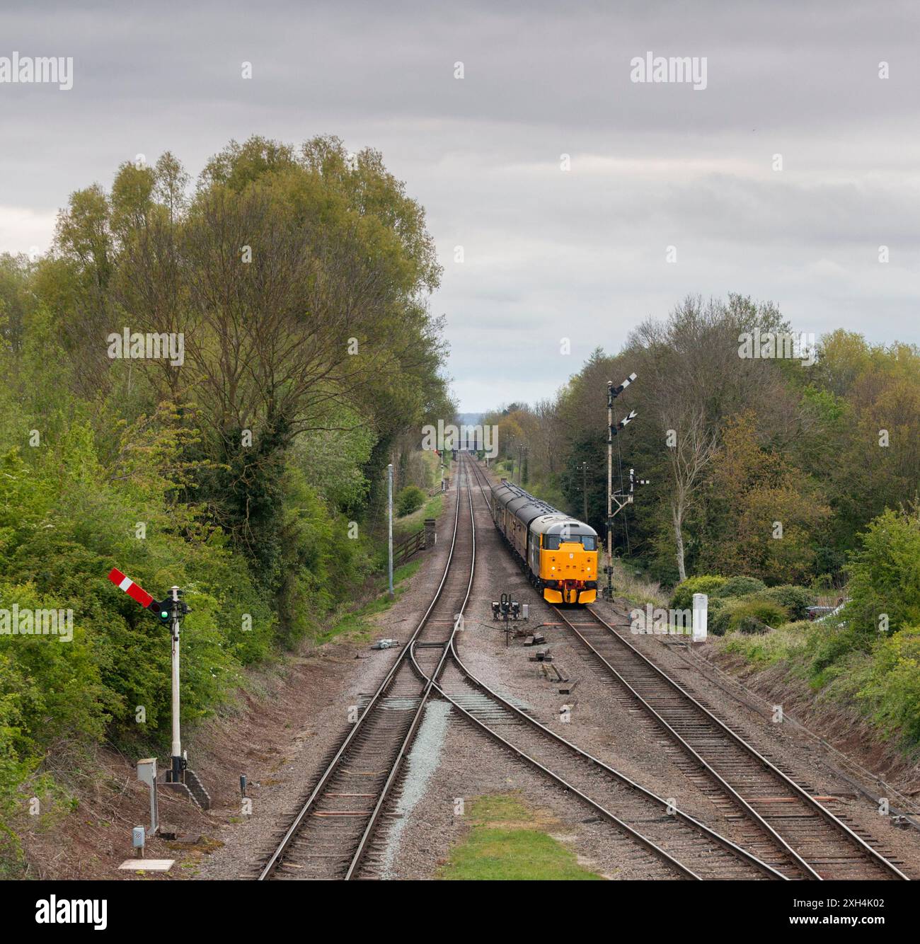 Preserved class 31 diesel locomotive 31108 running on the double track ...