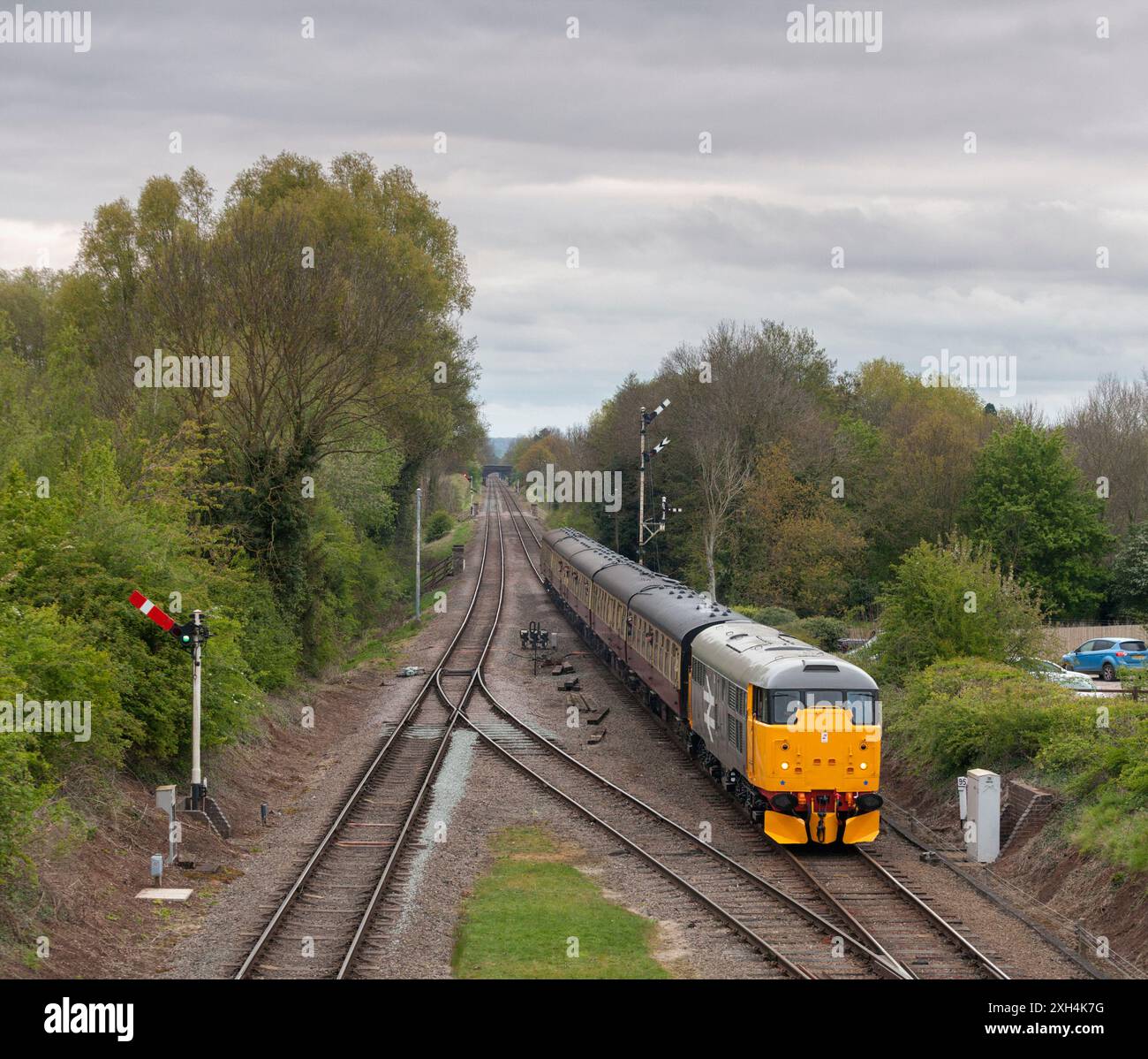 Preserved class 31 diesel locomotive 31108 running on the double track ...