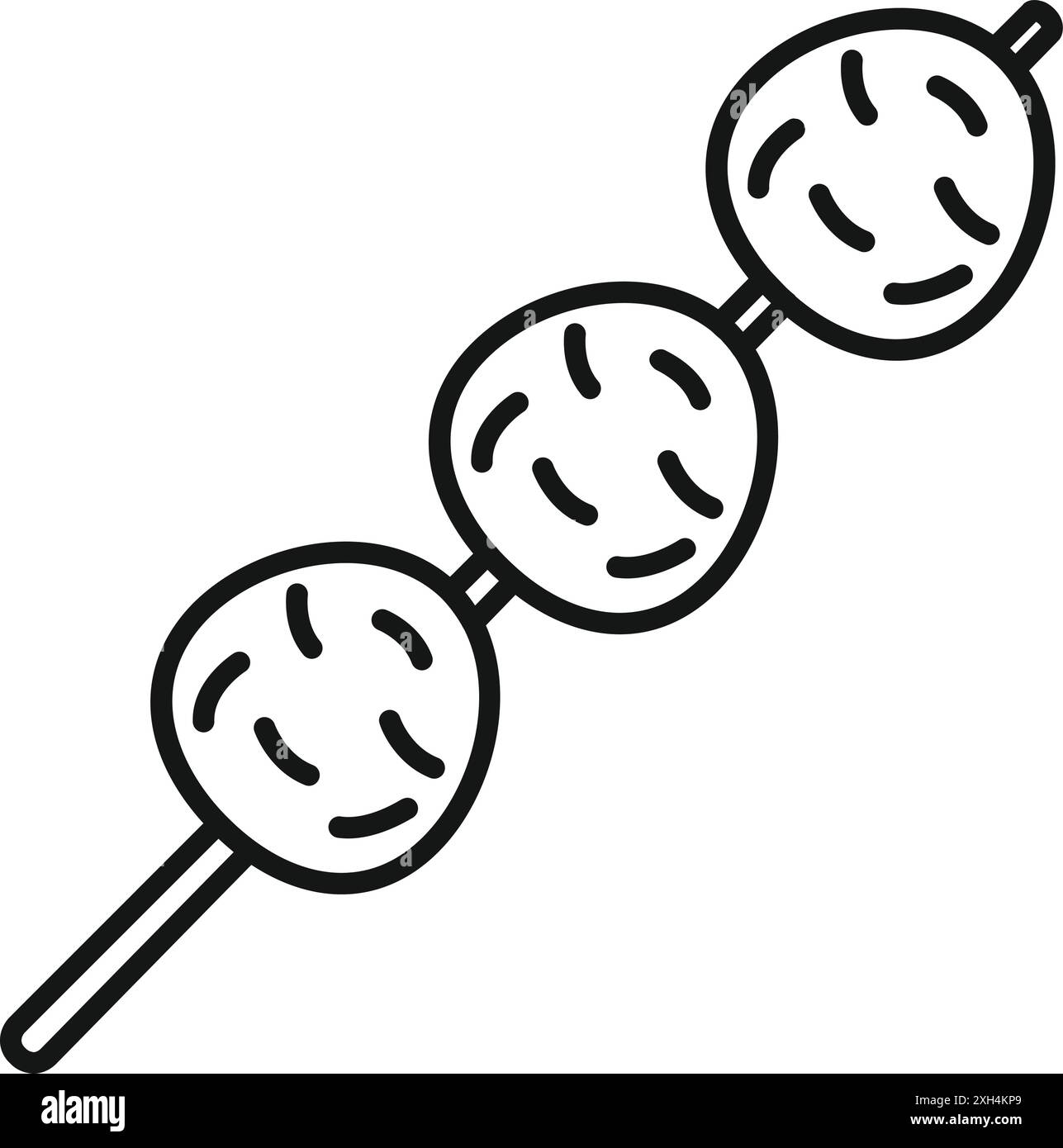 Line drawing of a skewer holding three round pieces of food with lines ...