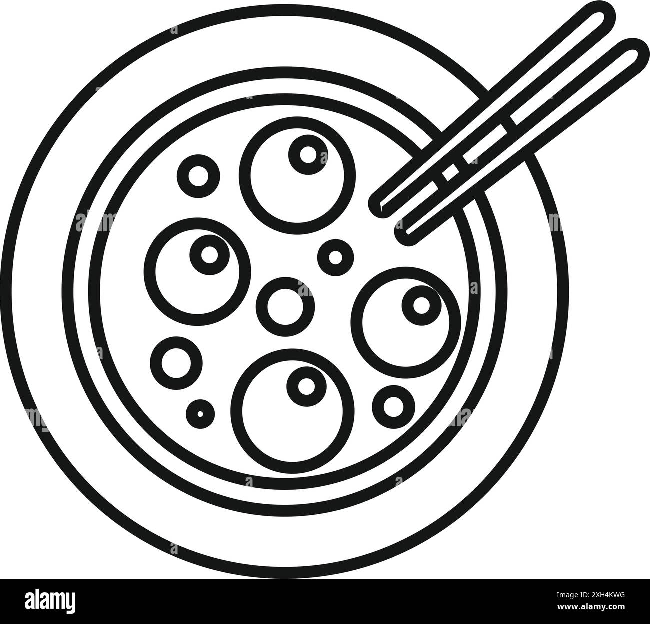 Simple black and white line art illustration of a bowl of asian soup ...